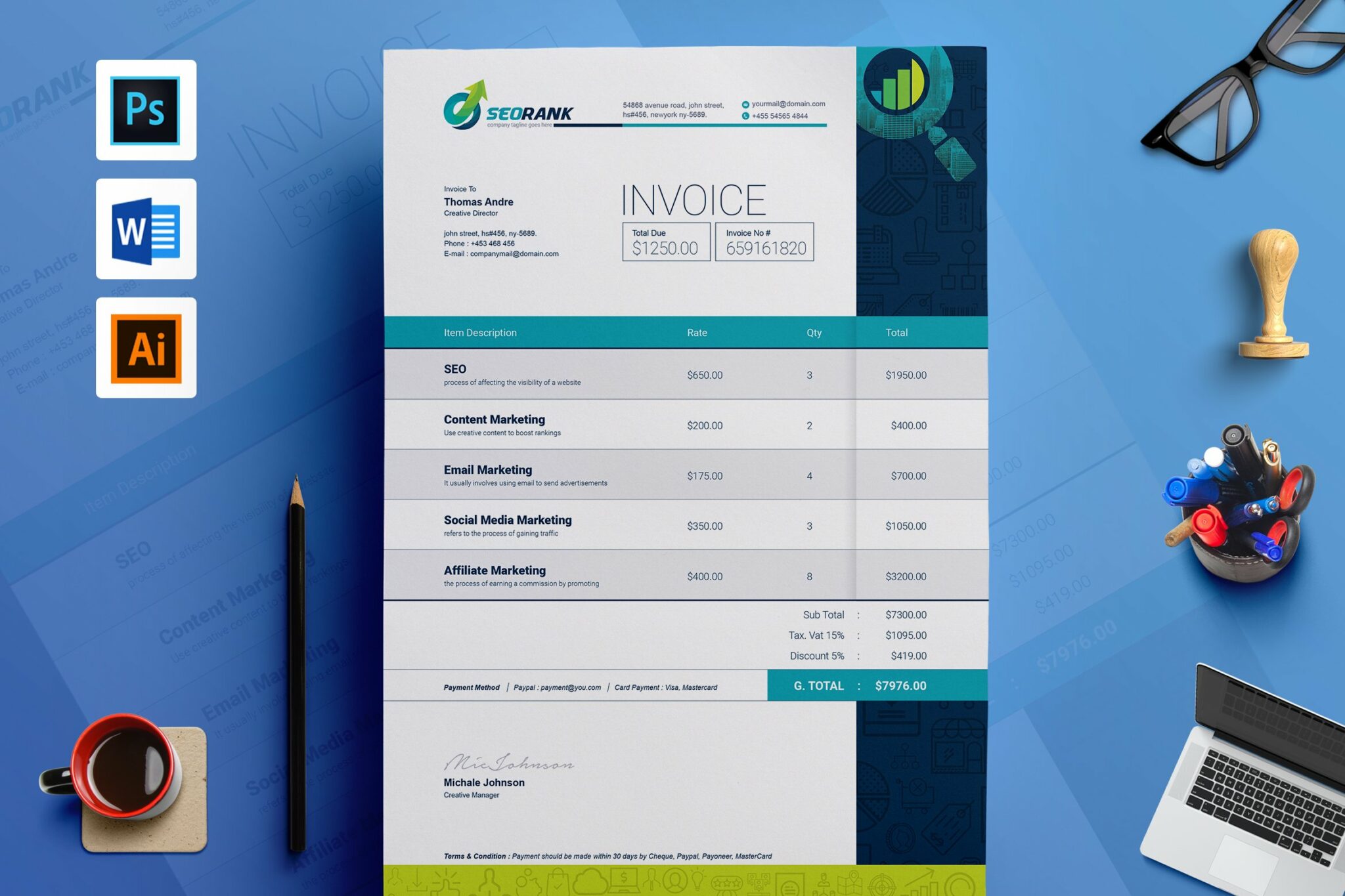 Simple Clean Word Invoice Template – MasterBundles