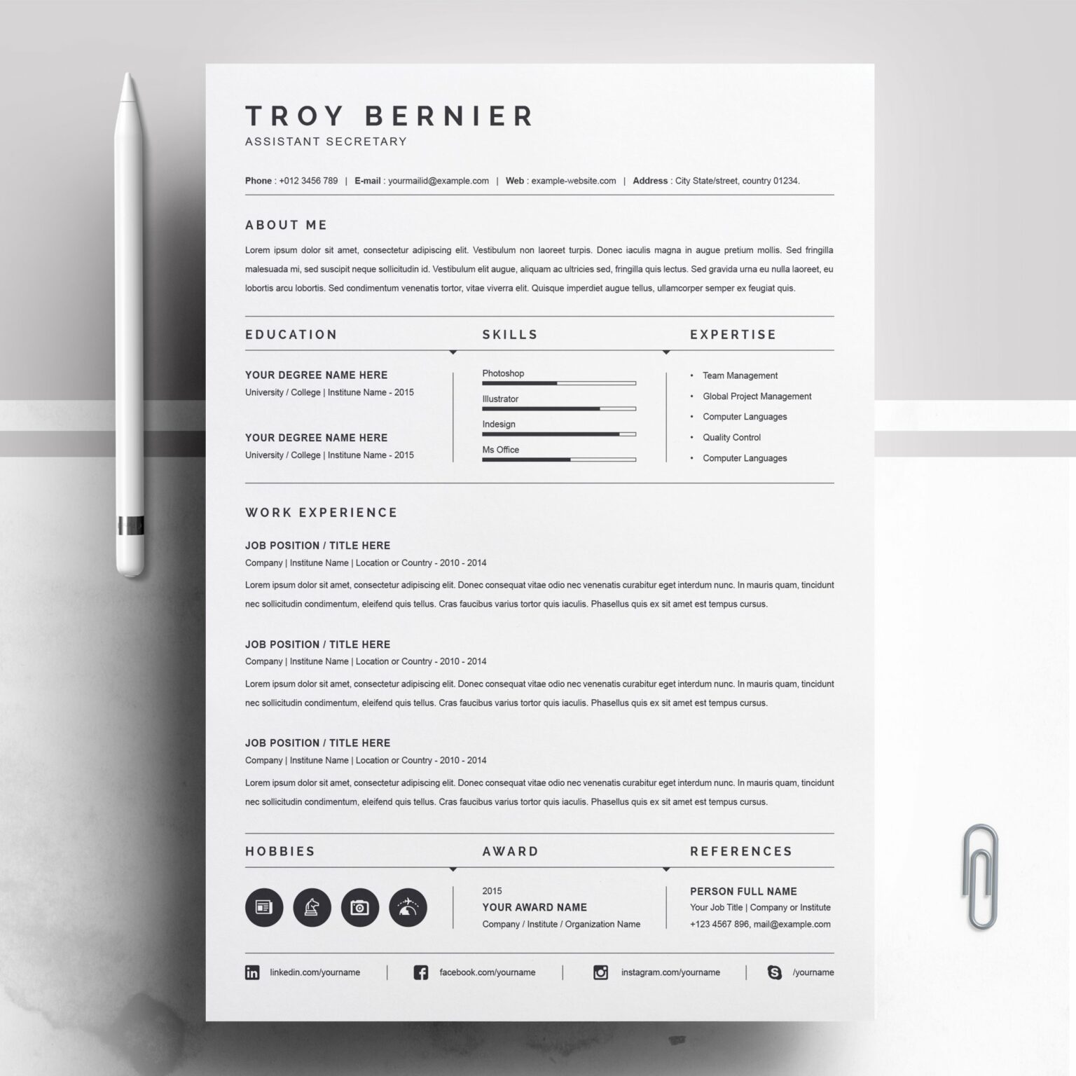 Clean Resume Template – MasterBundles