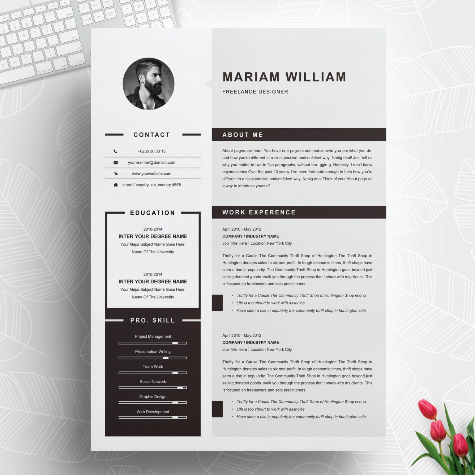 Modern & Clean Resume / CV Template – MasterBundles