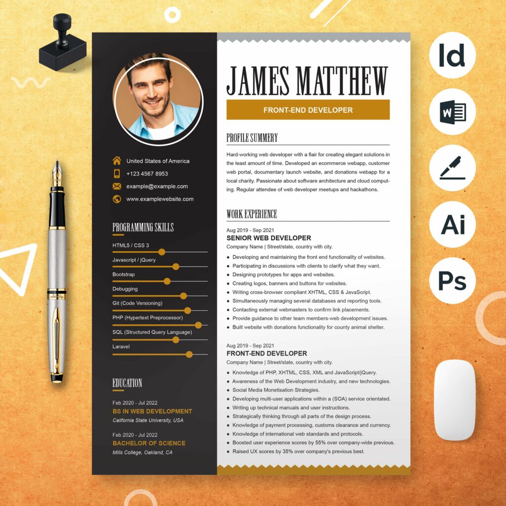 Front-End Developer CV Template Word – MasterBundles