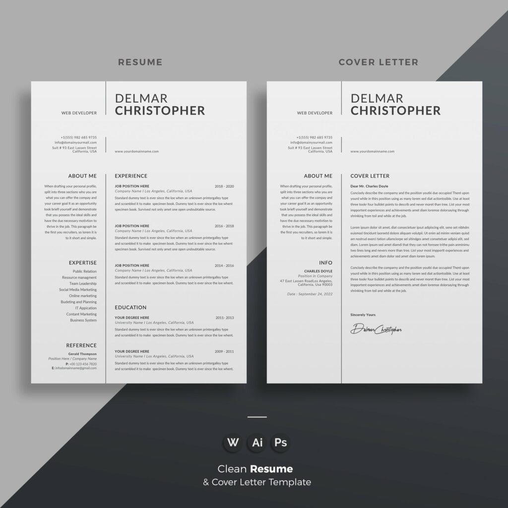 Clean Resume/CV Word – MasterBundles