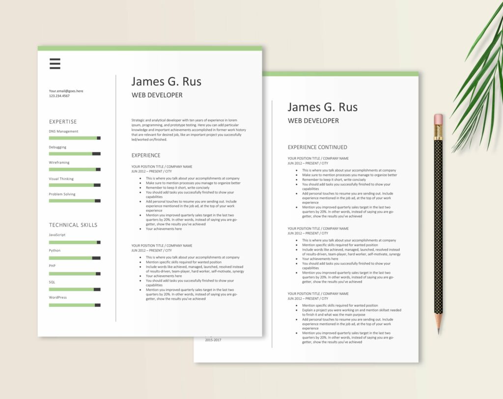 Web developer resume template – MasterBundles