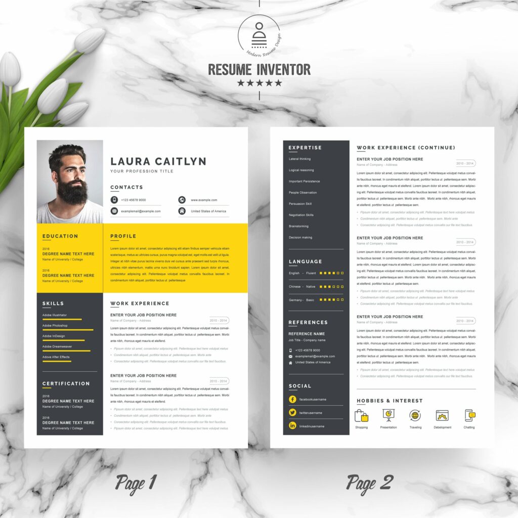Modern & Professional Yellow Resume – MasterBundles