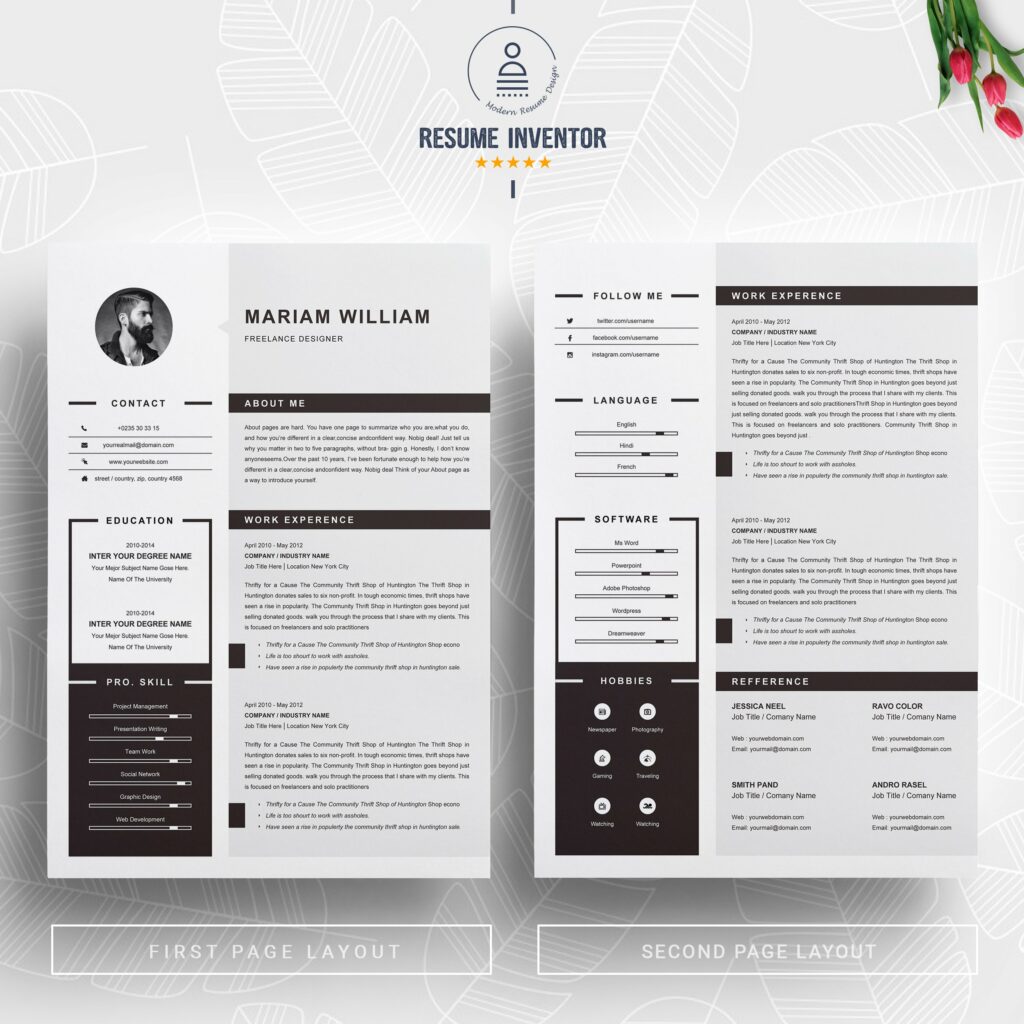Modern & Clean Resume / CV Template – MasterBundles
