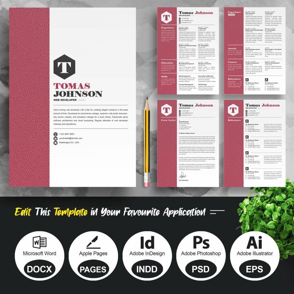 Clean & Modern Resume Template Word – MasterBundles