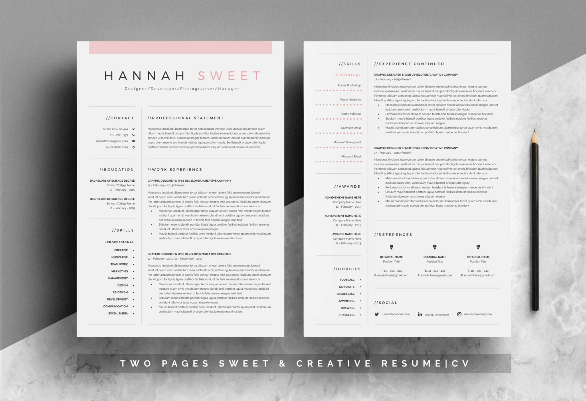 Sweet CV 3-Pages in MS Word – MasterBundles