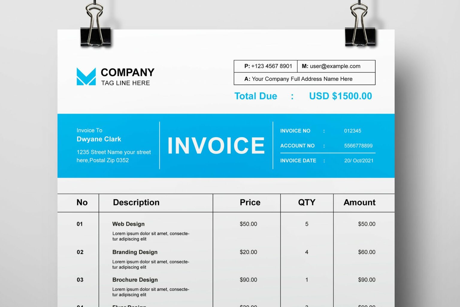Invoice Layout with Blue Accents – MasterBundles