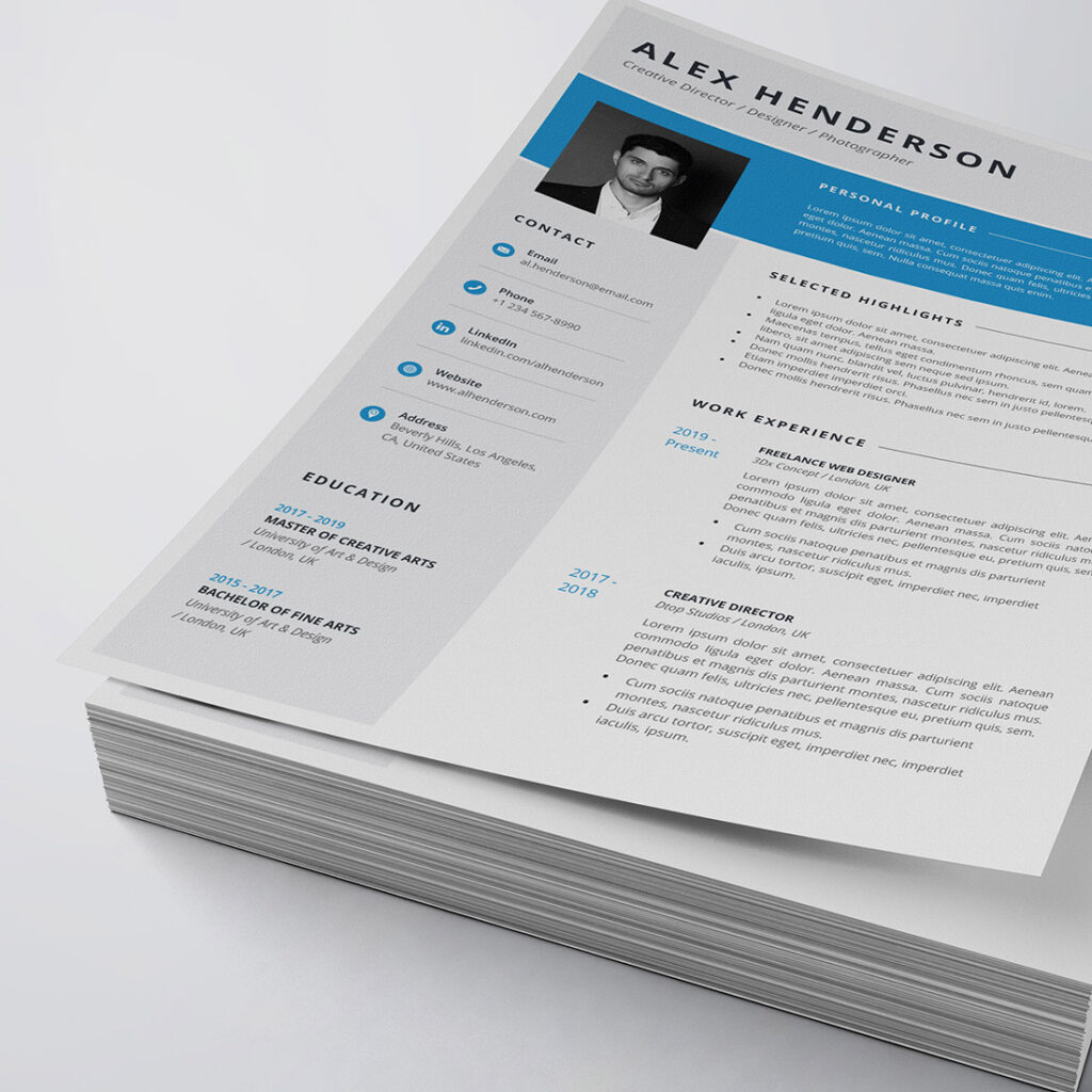 Clean and Modern Resume/CV Template - MasterBundles