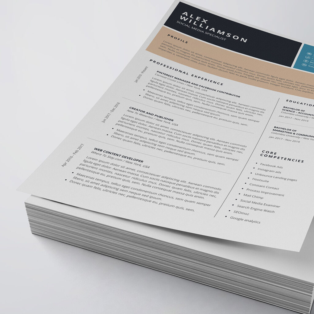 Clean Resume/CV Pattern - MasterBundles