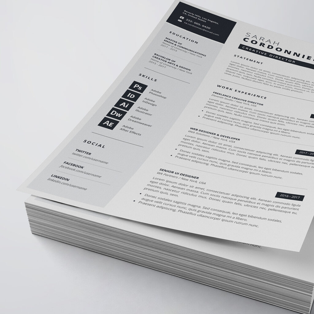 Modern Resume/CV Sample Design - MasterBundles