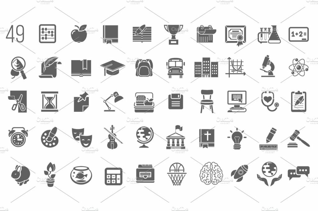 Round Flat White School Icons – MasterBundles