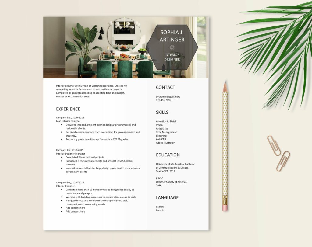 Interior Designer Resume Template – MasterBundles
