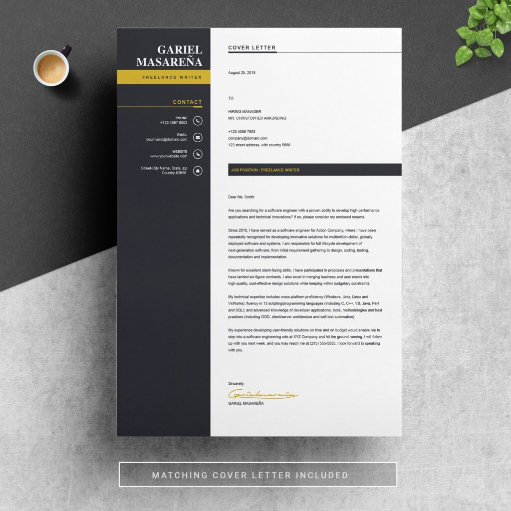 Professional Word Resume CV Template – MasterBundles