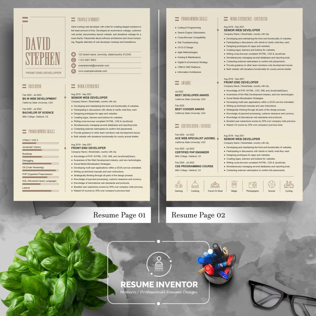 Resume Template Front-End Developer – MasterBundles