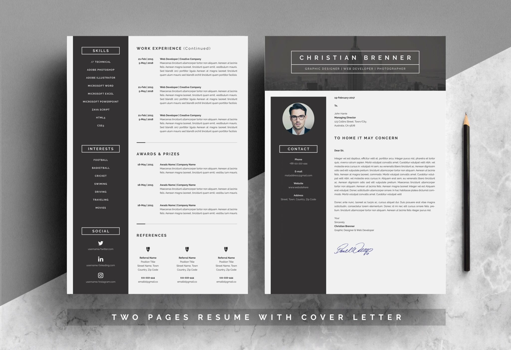 Modern Resume Template 3 Pages – MasterBundles