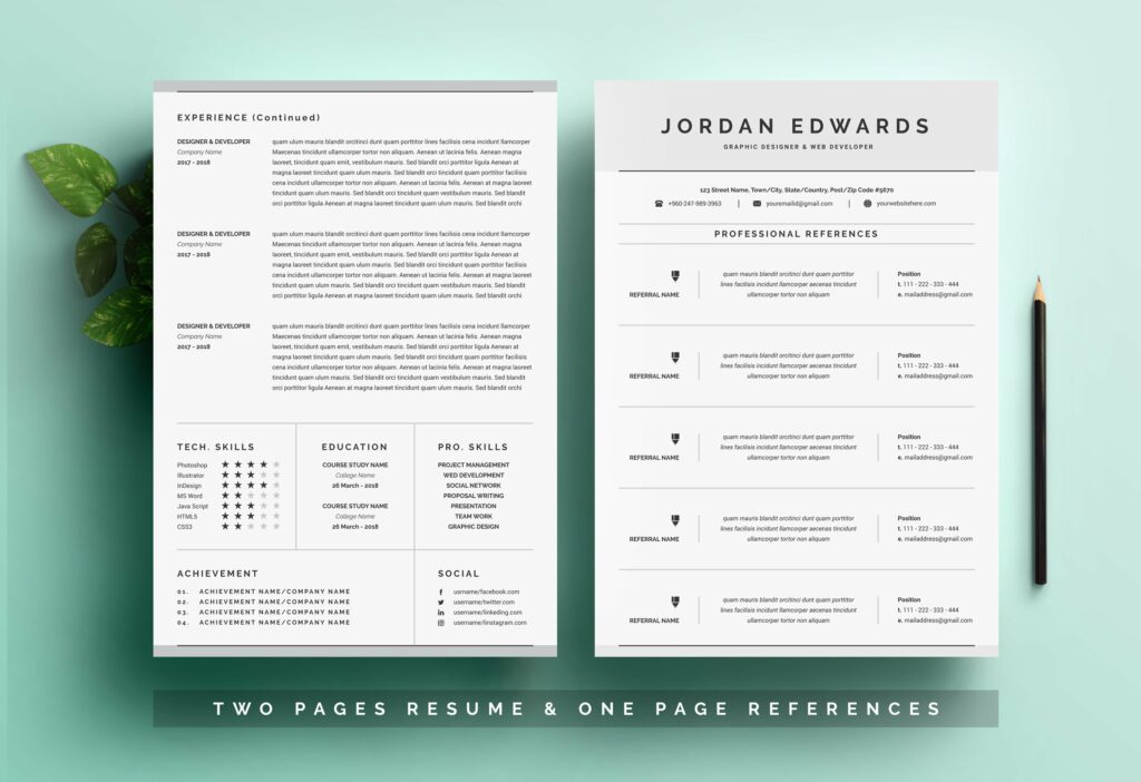 Clean Word Resume Template 4 Pages – MasterBundles