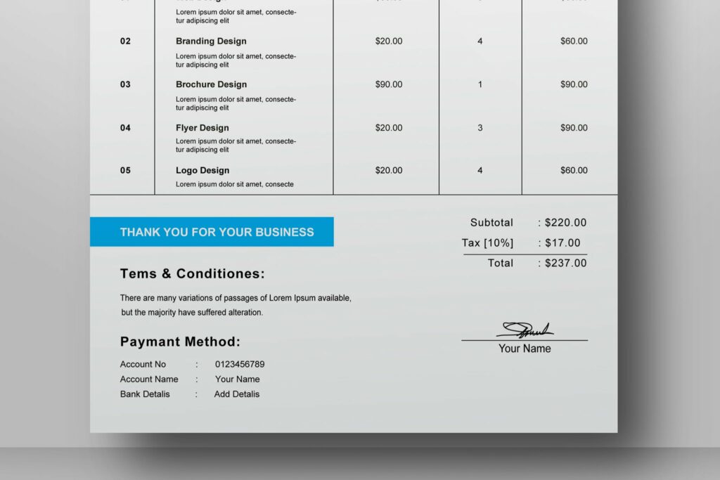 Invoice Layout with Blue Accents – MasterBundles