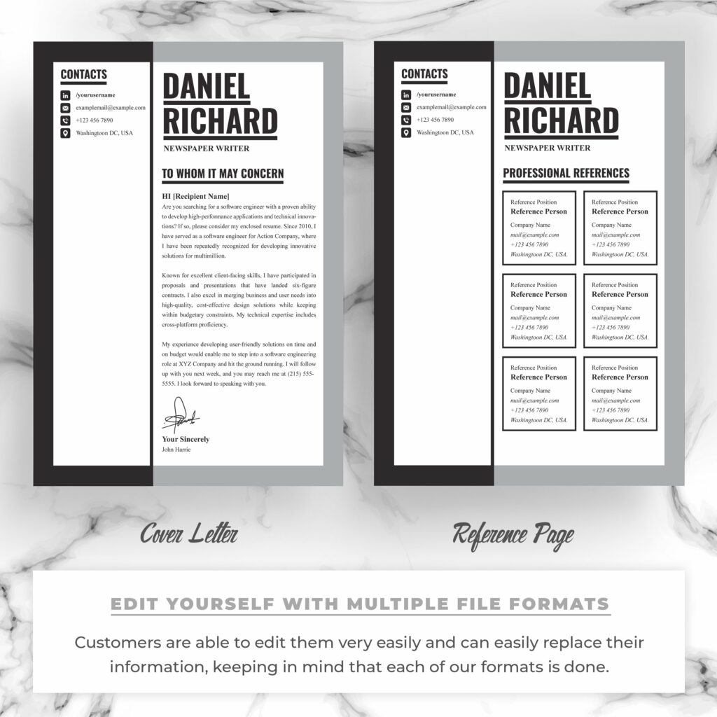 Journalist Bold/Black CV Template – MasterBundles