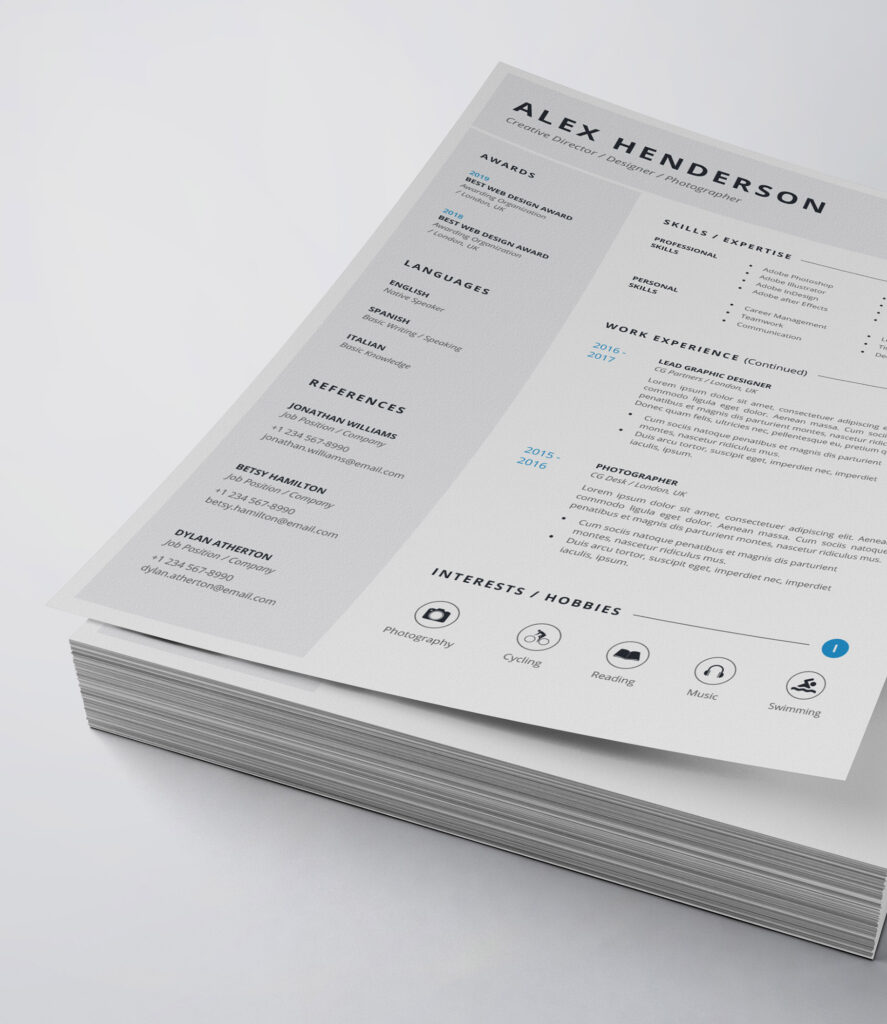 Clean and Modern Resume/CV Template - MasterBundles