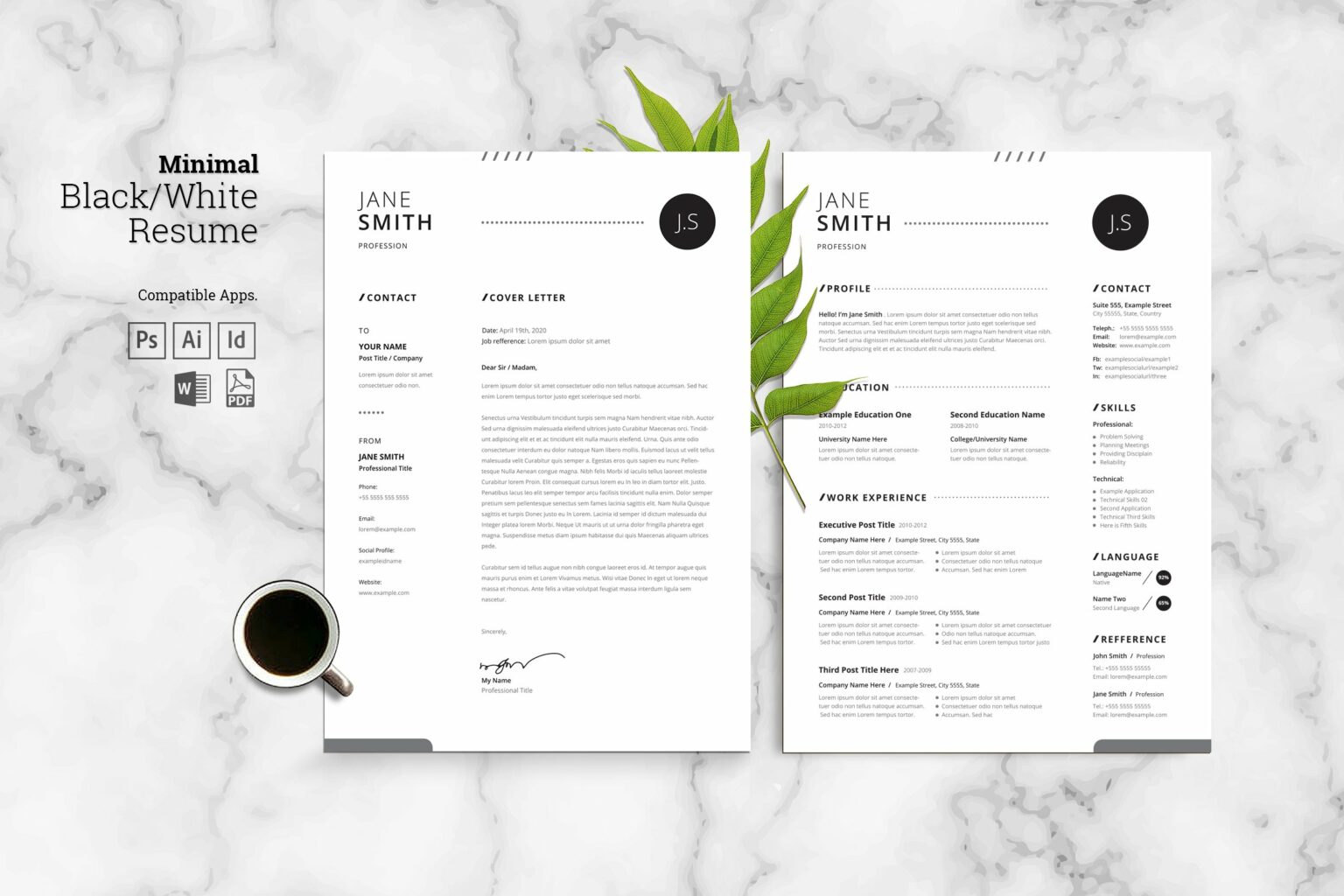 Resume / CV | Minimal Black White – MasterBundles
