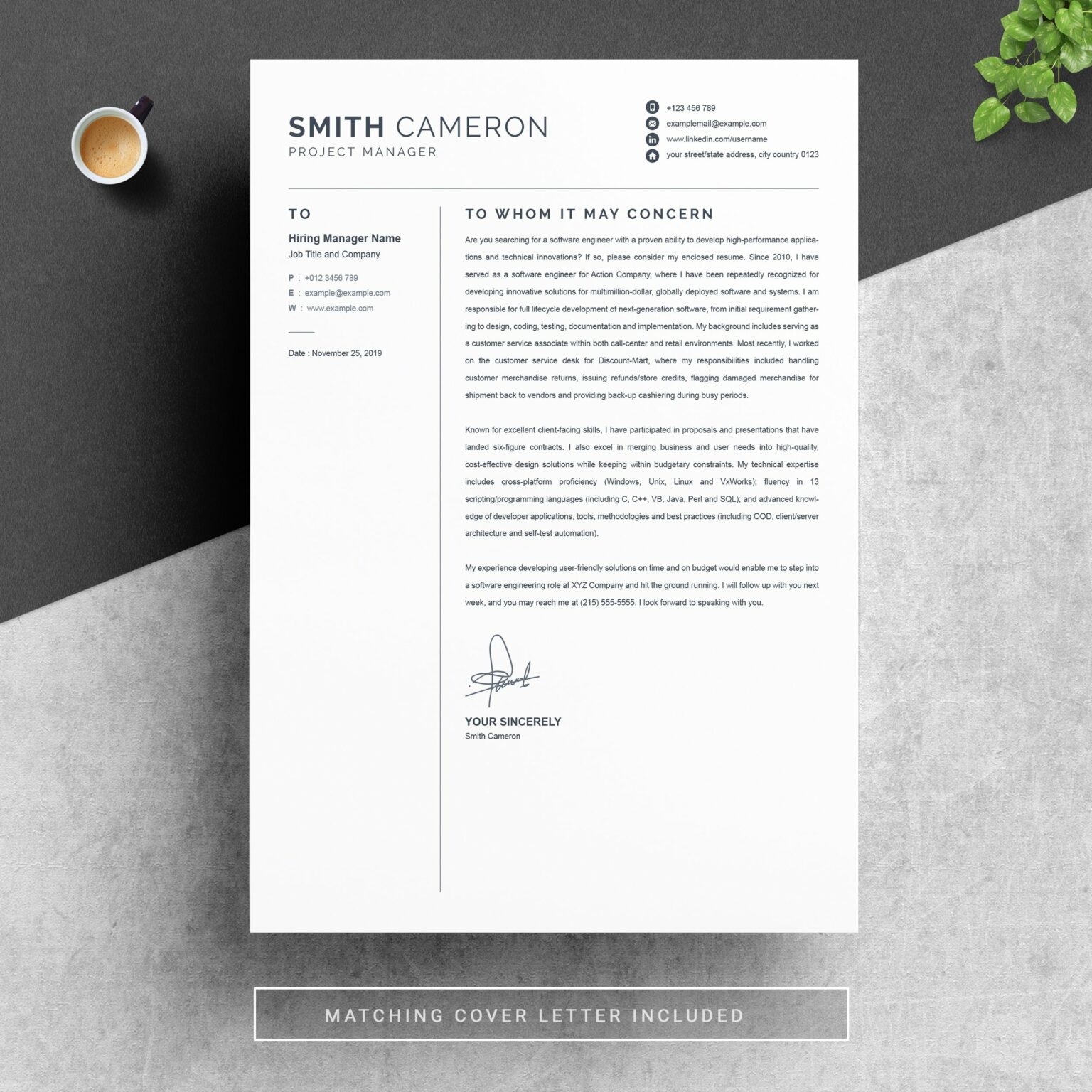 Minimalist Word Resume / CV Template – MasterBundles