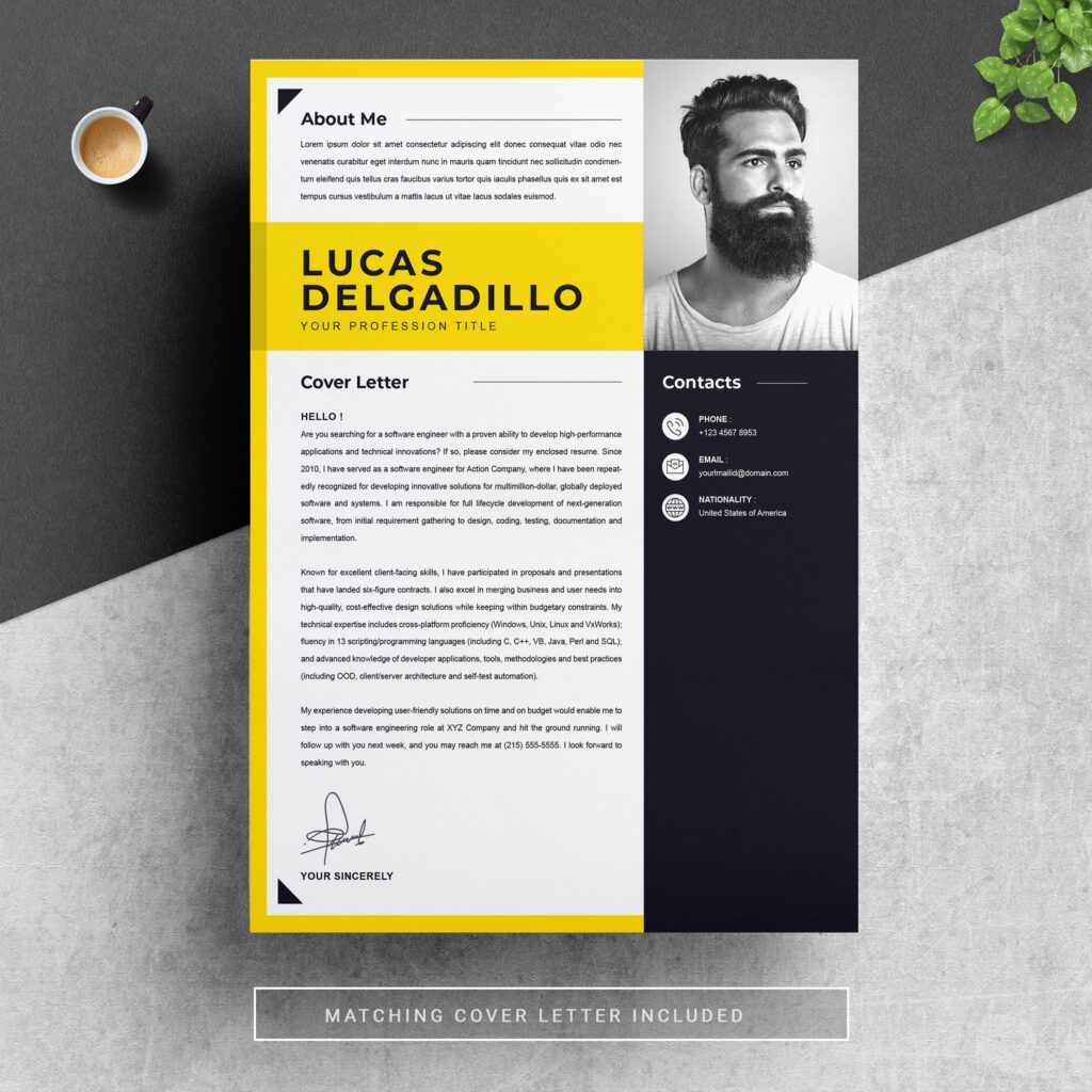 Minimal Yellow Resume / CV Template – MasterBundles