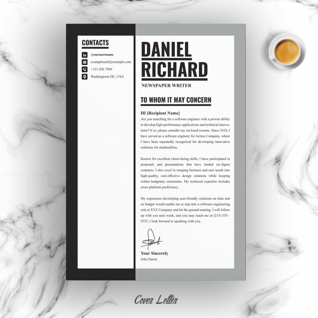 Journalist Bold/Black CV Template – MasterBundles