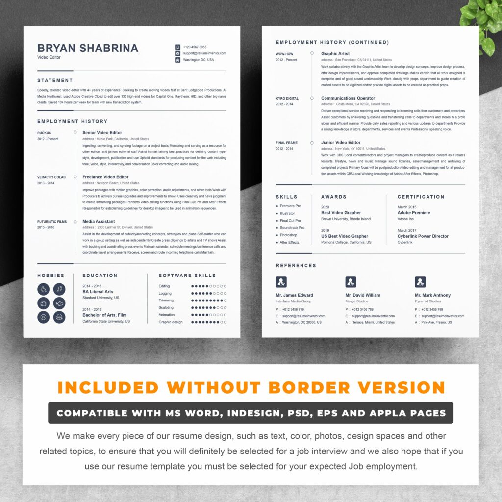 Resume / CV for Video Editor – MasterBundles