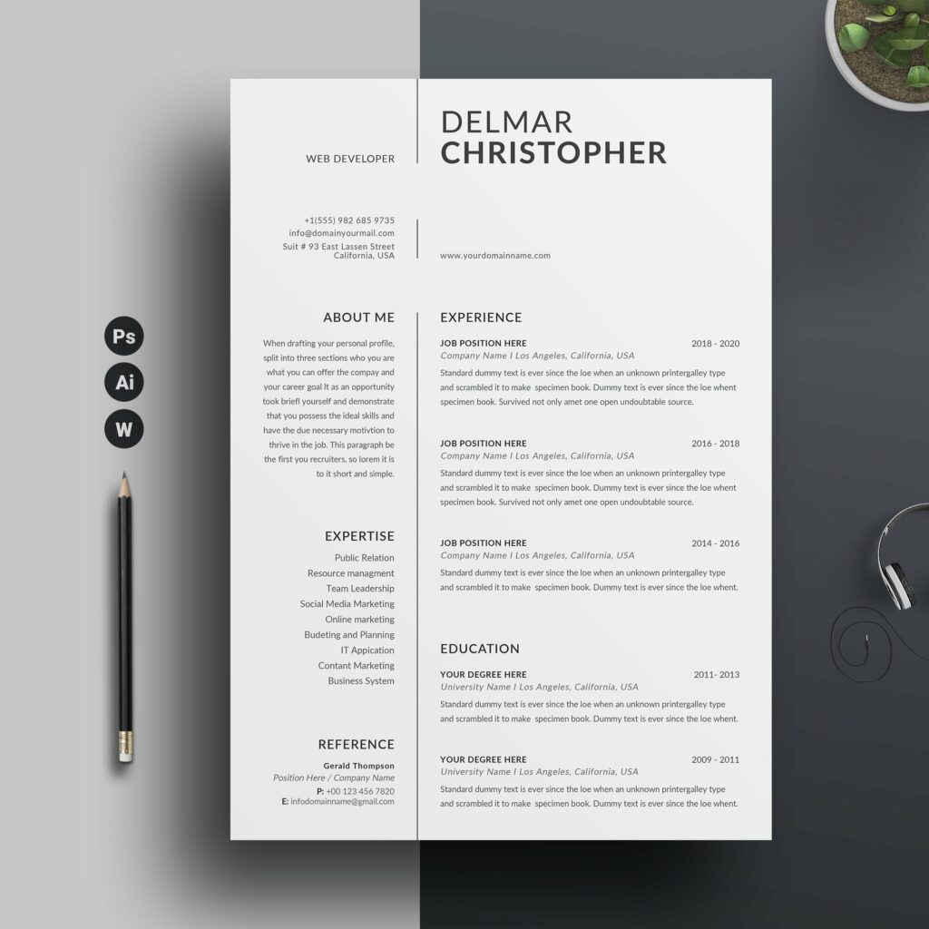 Clean Resume/CV Word – MasterBundles