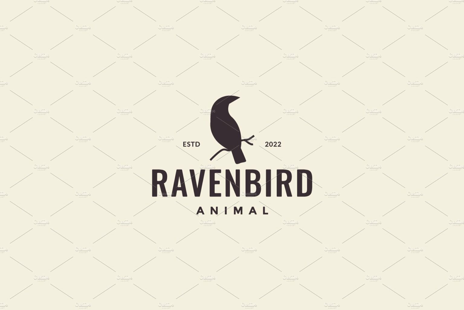 raven bird with twig tree logo – MasterBundles