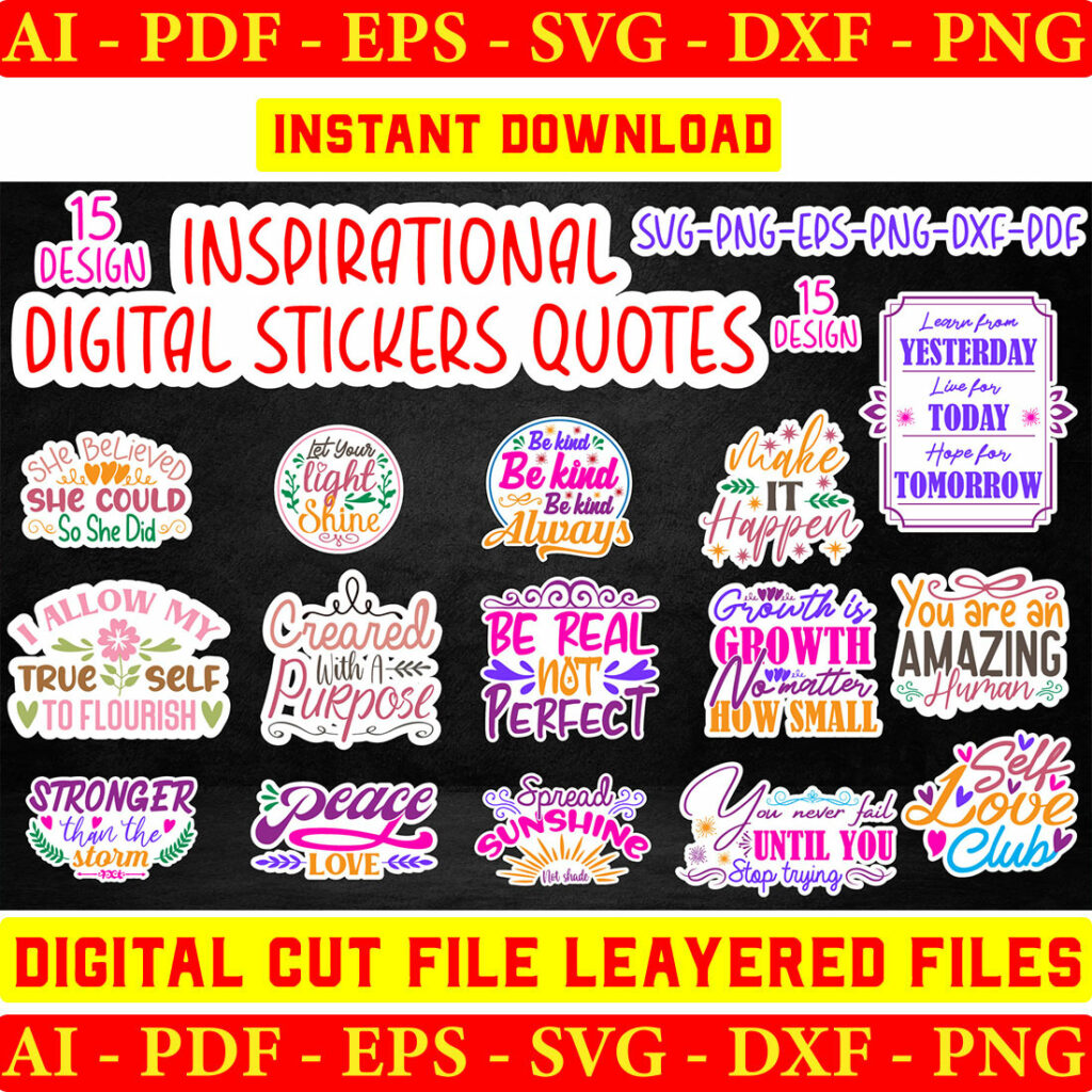 Inspirational Digital stickers Quotes Designs Bundle - MasterBundles