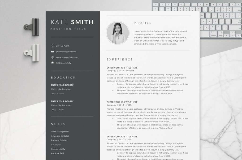 Resume Template / CV (One Page) – MasterBundles