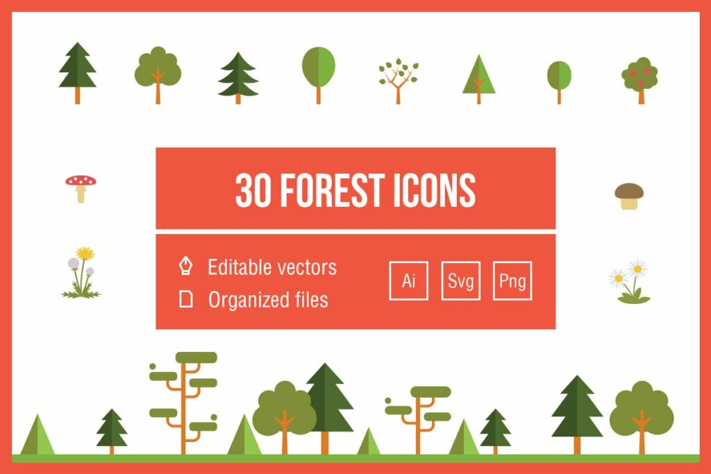 Flat tree & nature icon set – MasterBundles