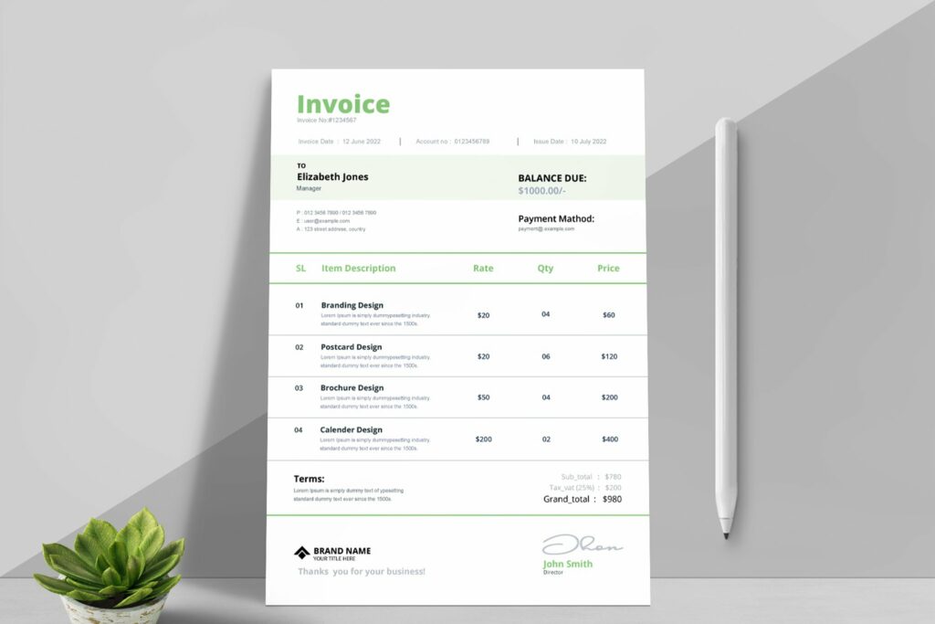 Printable Invoice Layout Template – MasterBundles