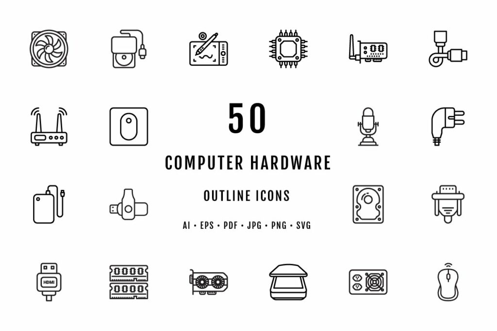 Computer Hardware Outline Icons – MasterBundles