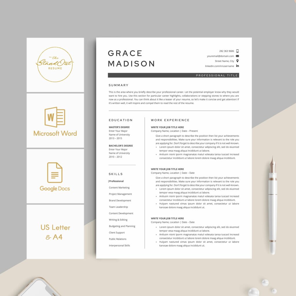 Resume/CV Template - GRACE – MasterBundles