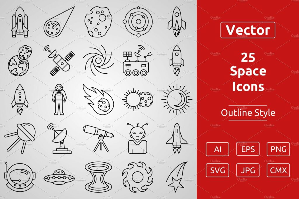 25 Space Outline Icons – MasterBundles