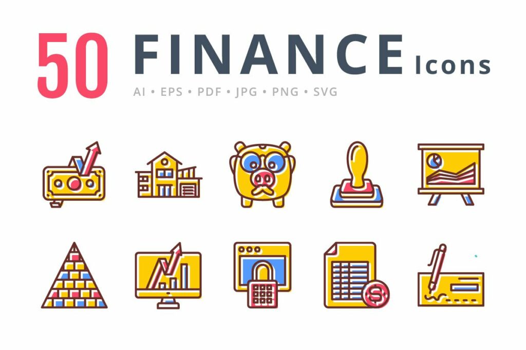 Finance Unique Minimal Color Icons – MasterBundles