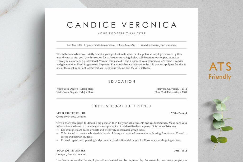 ATS Resume Template - CANDICE – MasterBundles