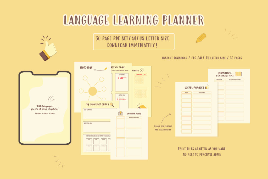 LANGUAGE STUDY PLANNER NOTEBOOK TEMPLATES