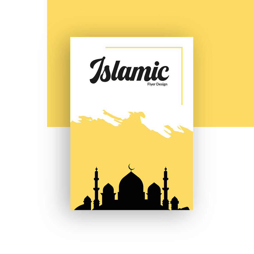 Islamic flyer template with Dark mosque silhouette on colorful ...