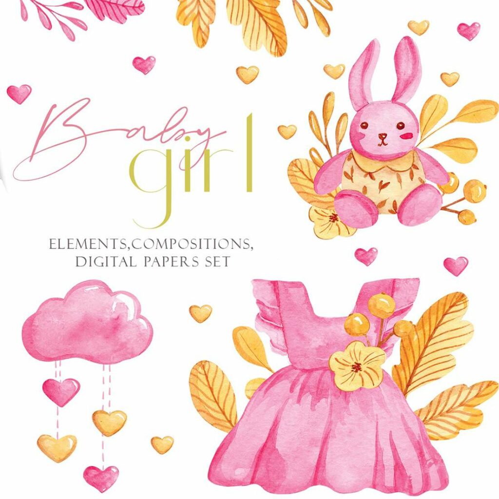 Cute Baby girl watercolor Clipart & Patterns - MasterBundles