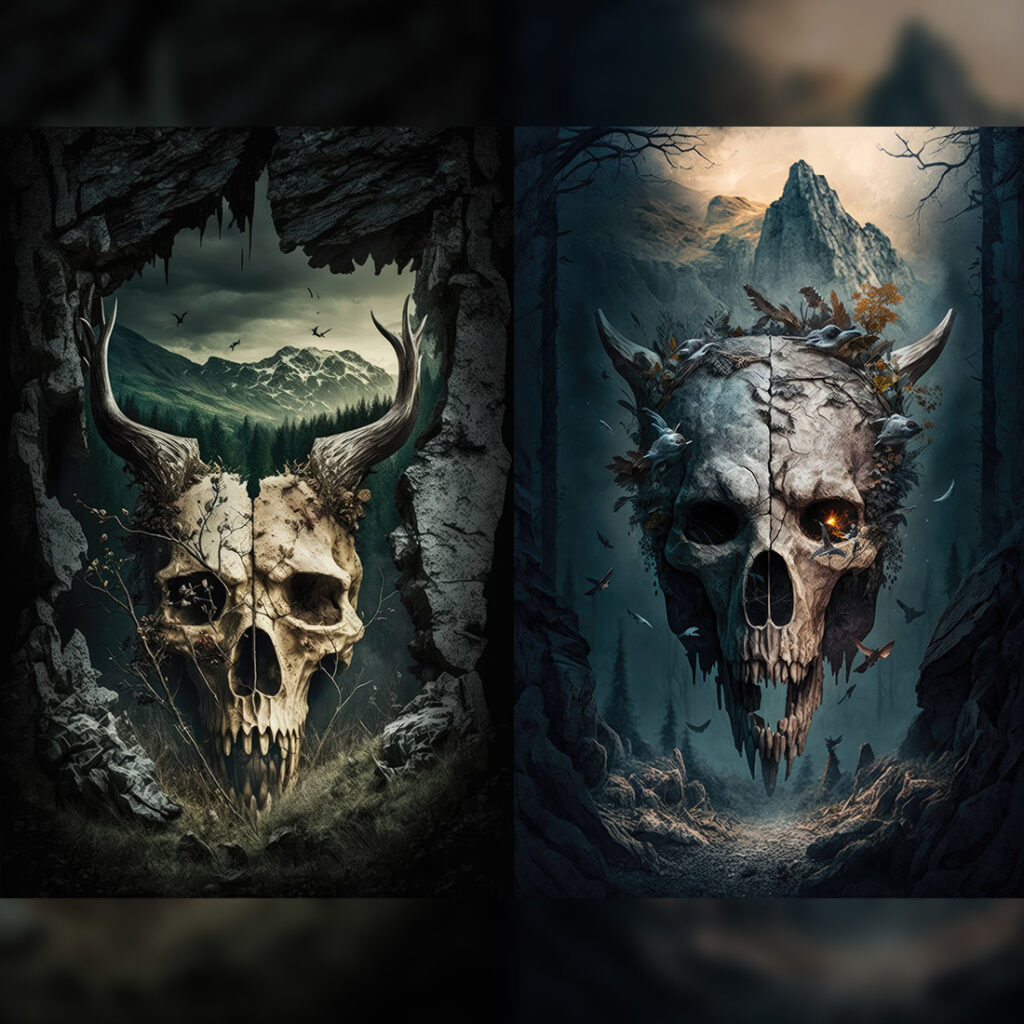 Fantasy skull in the middle - MasterBundles