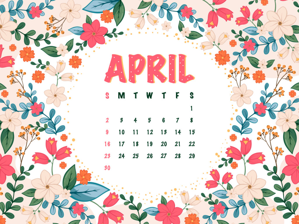 Free Pink Flowers April Calendar – MasterBundles