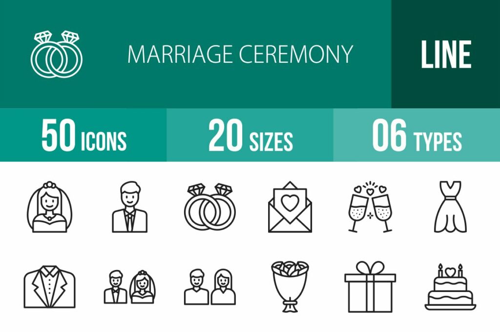 50 Marriage Ceremony Line Icons – MasterBundles