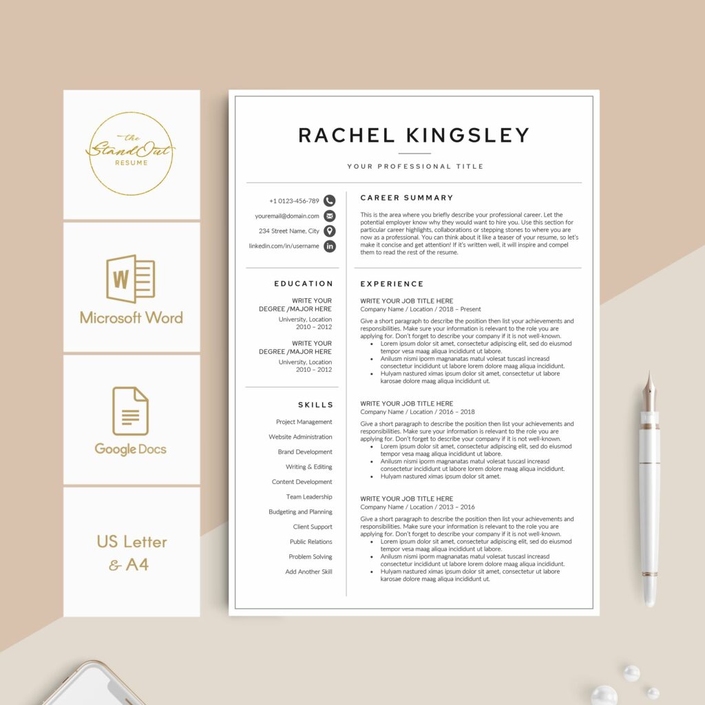 Resume/CV Template - RACHEL – MasterBundles