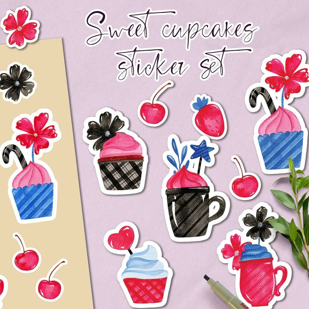 Sweet Cupcakes Sticker Set - MasterBundles