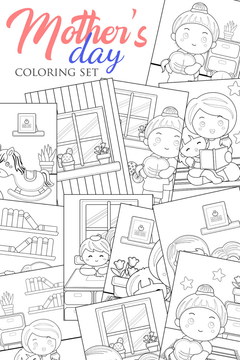 Mother's Day Love Kids Playing At Home with Hug Coloring Set ...