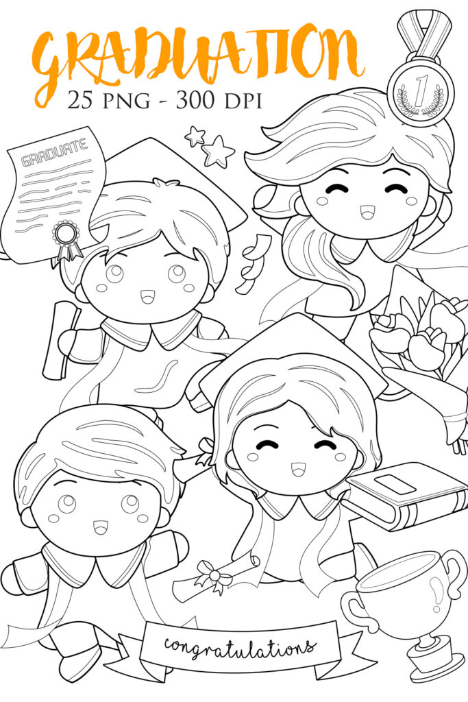 Kids Happy Graduation School Student Graduate Party Digital Stamp ...