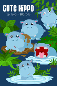 Hippopotamus Animal Vector Clipart Illustrations - MasterBundles